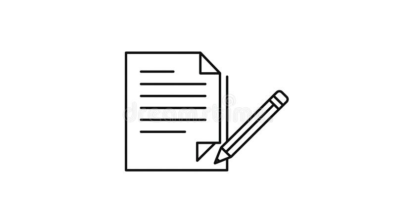 Black and White Line Art Illustration of a Paper Document and a Pencil ...