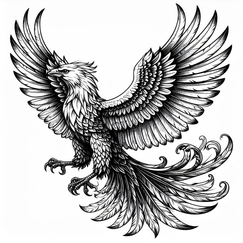 Black and White Line Art Phoenix Illustration Stock Illustration ...