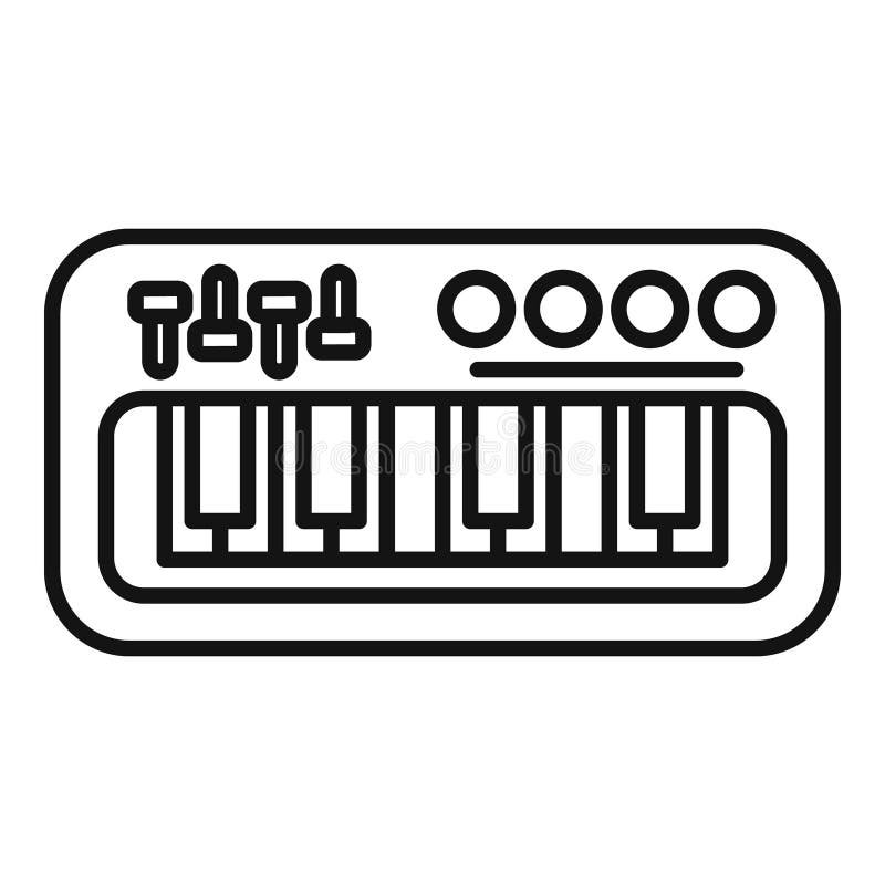 Black and White Line Art of Piano Keyboard and Controls Stock Vector ...