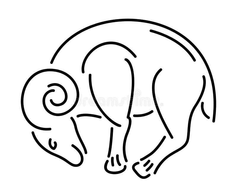 Black and White Line Art with Stylized Ram Stock Vector - Illustration ...