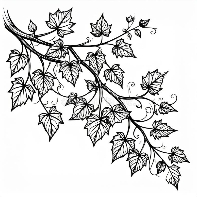Black and White Line Art Vine Branch Illustration Stock Illustration ...