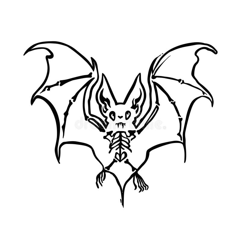 Black and White Line Bat Skeleton Illustration Hands Vector Stock ...