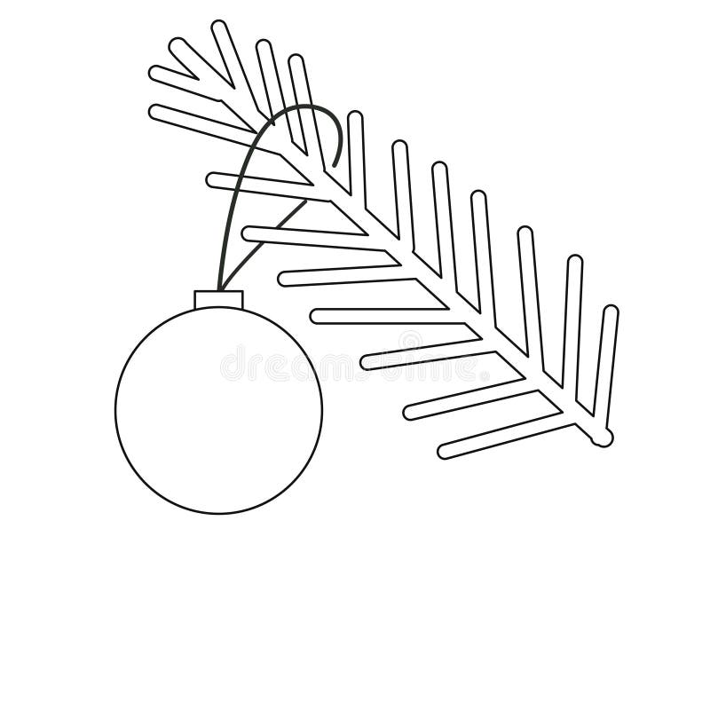 Black and White Line Christmas Tree Branch. Vector Illustration. Stock ...