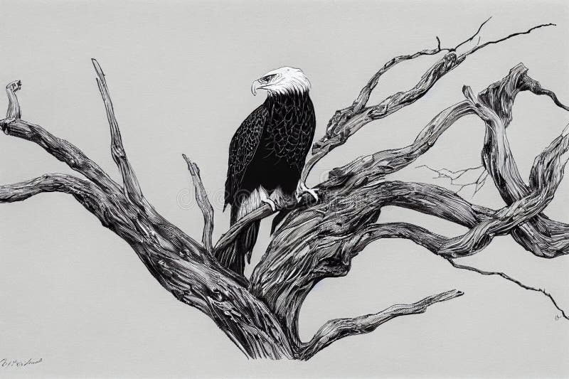Bald Eagle Perched on Tree Branch. Generative AI Stock Illustration ...