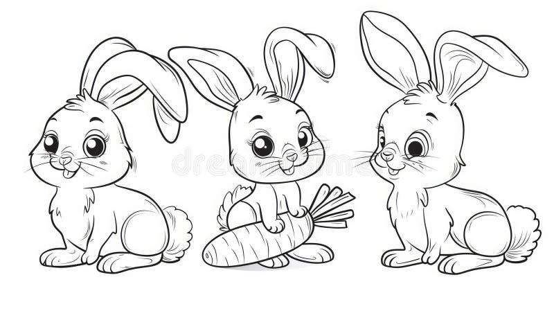 A Black and White Line Drawing of a Cartoon Rabbit a Carrot, Suitable ...
