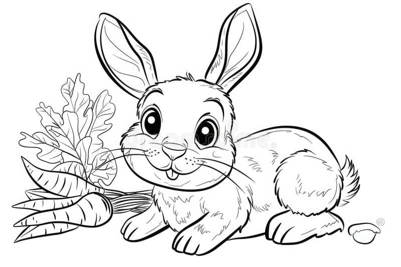 A Black and White Line Drawing of a Cartoon Rabbit a Carrot, Suitable ...