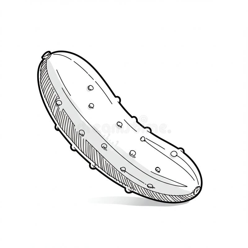 Black and White Line Drawing of a Cucumber, Featuring a Long, Curved ...