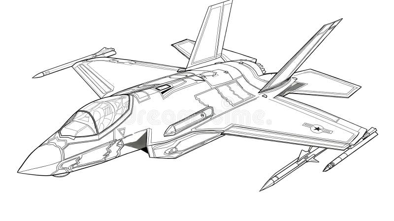 A Drawing of a Fighter Jet on a White Background Stock Illustration ...