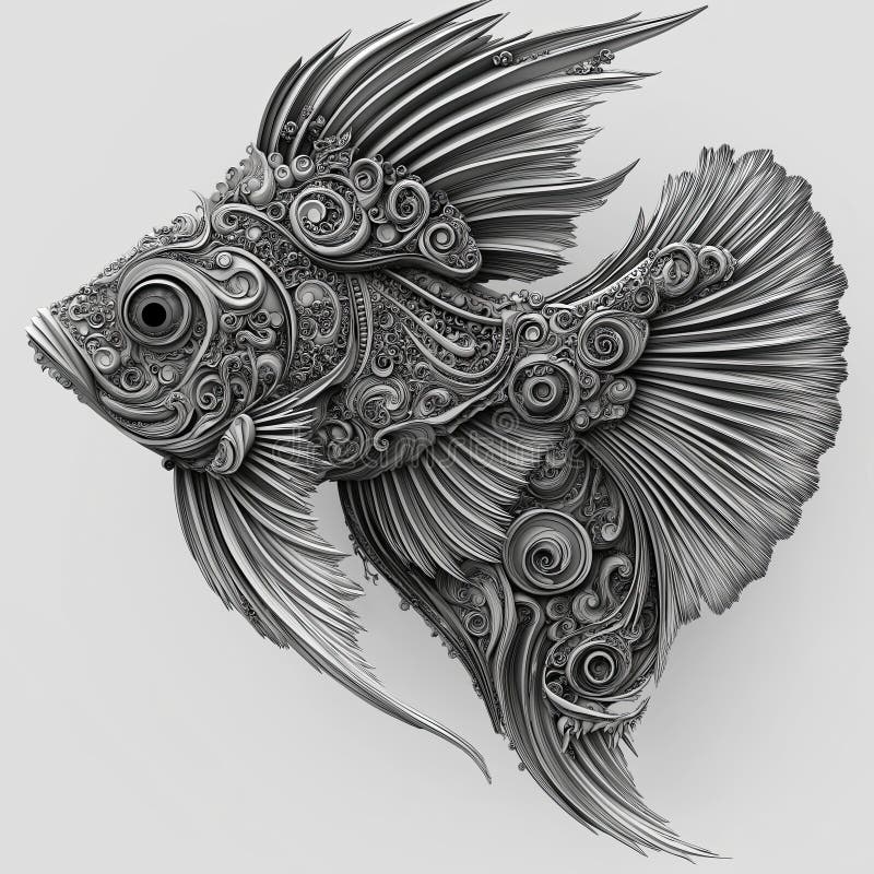 Black and White Line Drawing of a Fish. Stock Illustration ...