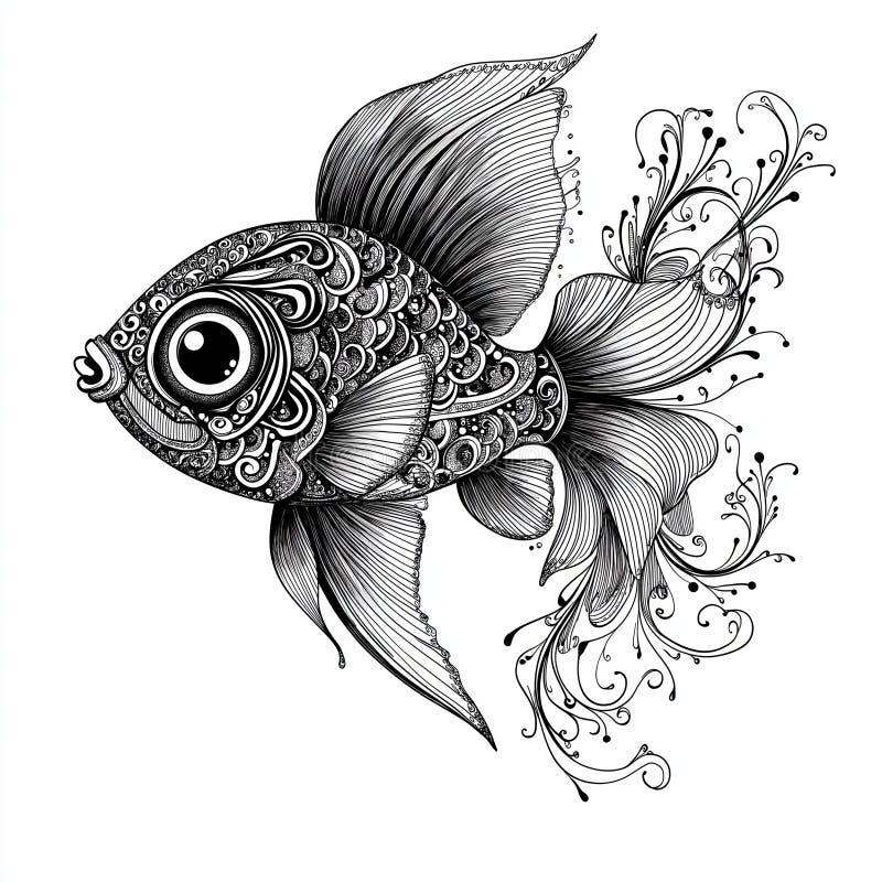 Black and White Line Drawing of a Fish. Stock Illustration ...