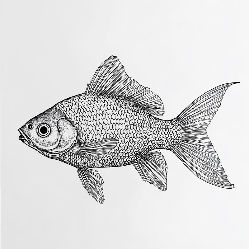 Black and White Line Drawing of a Fish Stock Illustration ...
