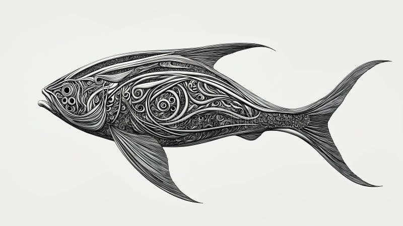 Black and White Line Drawing of a Fish Stock Illustration ...