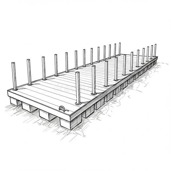 A Black and White Line Drawing of a Floating Dock or Pontoon, Featuring ...