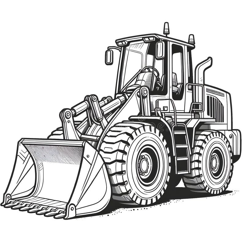 Front Loader Ready for Coloring, Heavy Machinery in Black and White ...