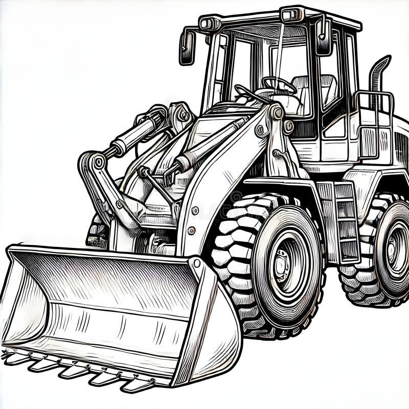 Front Loader Showing Its Hydraulic Shovel in Detailed Line Art Drawing ...