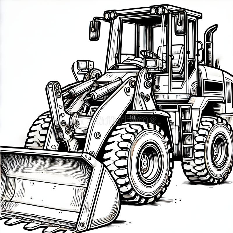 Front Loader Ready for Coloring, Detailed Line Drawing of Construction ...