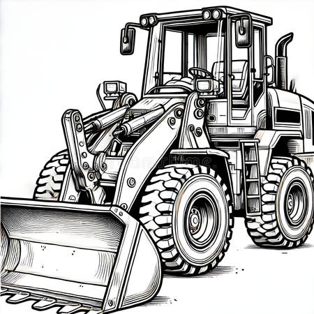 Front Loader Ready for Coloring, Detailed Line Drawing of Construction ...