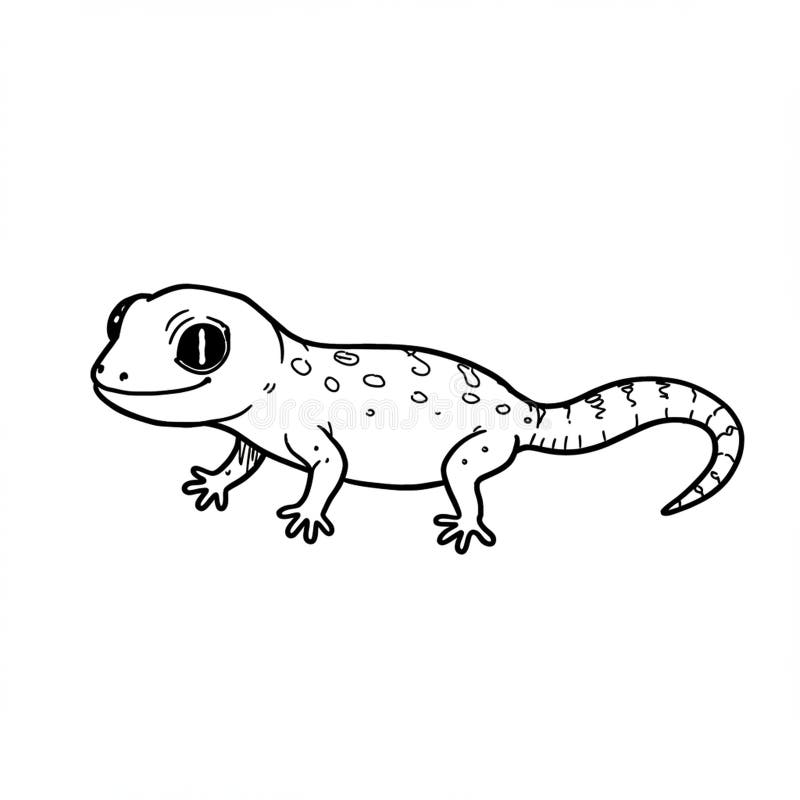 A Black and White Line Drawing of a Gecko, Featuring Distinct Large ...