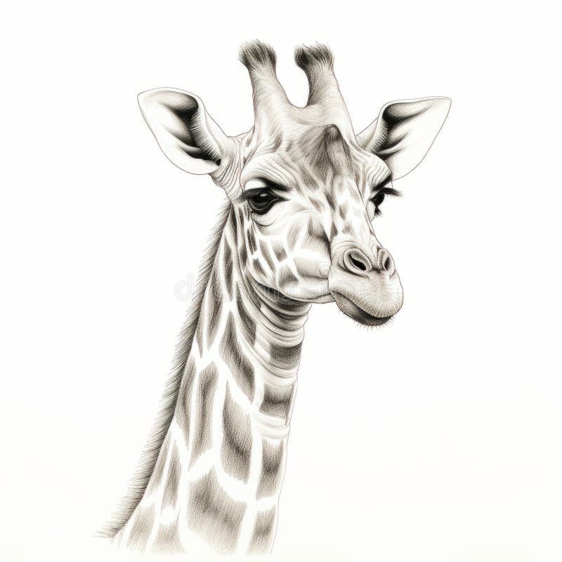 Realistic Hyper-detailed Giraffe Portrait Drawing on White Background ...