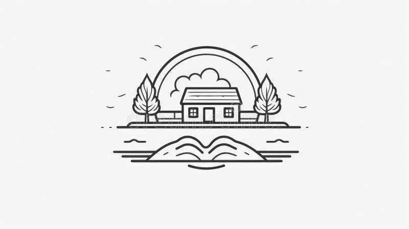 Black and White Line Drawing of a House, Suitable for Architectural ...