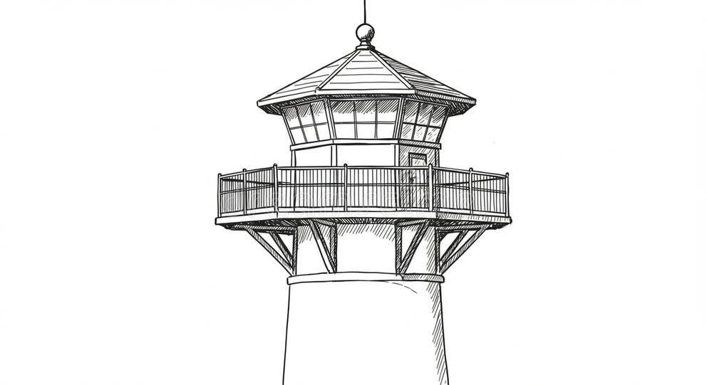 A Black and White Line Drawing of a Lighthouse with a Conical Base and ...