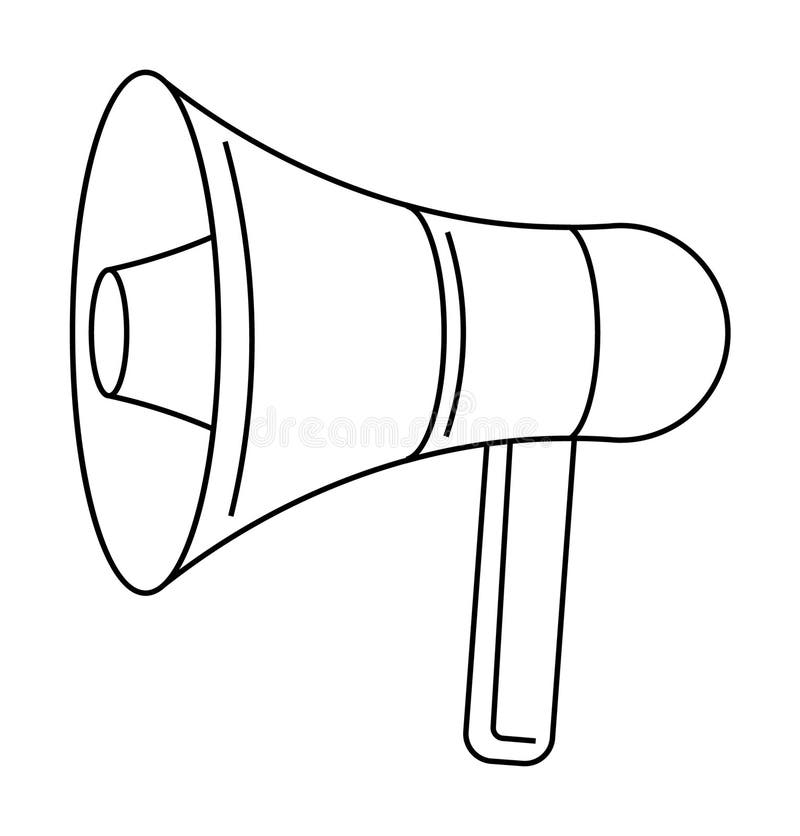 Black and White Line Drawing of a Megaphone with Handle for Announcing ...