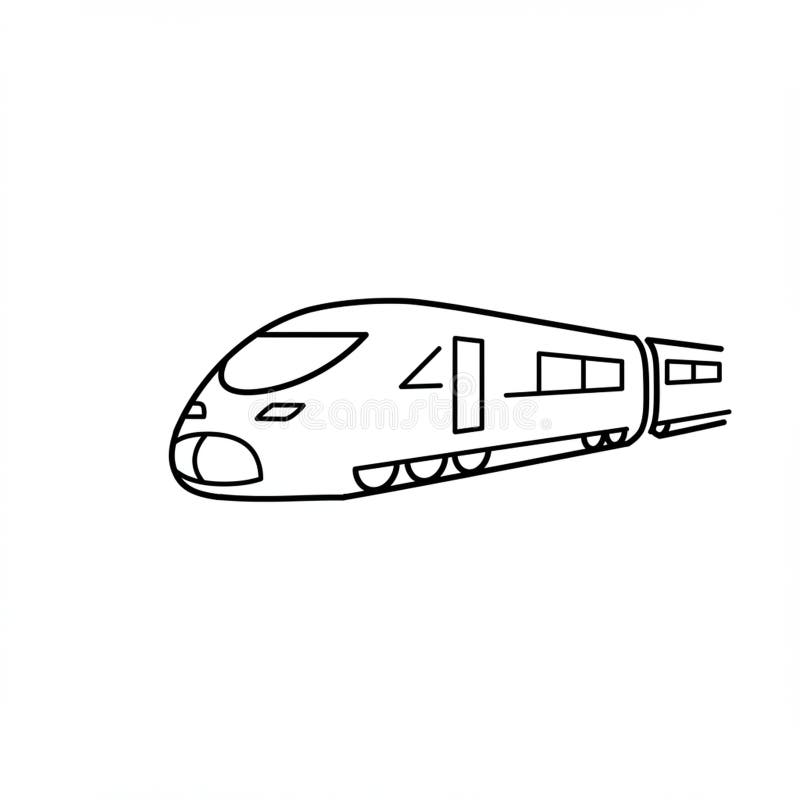 Black and White Line Drawing of a Modern High-speed Train. the Train ...