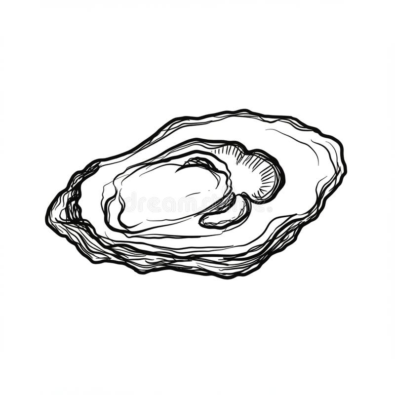 Black and White Line Drawing of an Open Oyster Shell. the Irregular ...