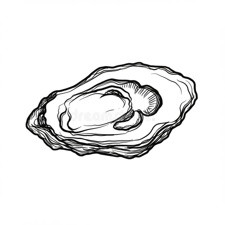 Black and White Line Drawing of an Open Oyster Shell. the Irregular ...