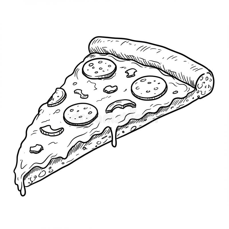 Black and White Line Drawing of a Pizza Slice with a Textured Crust ...