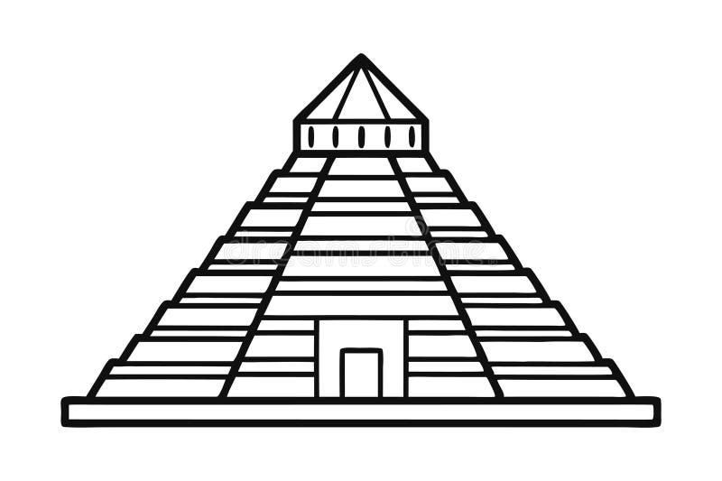 Black and White Line Drawing of a Pyramid with Steps and a Small ...