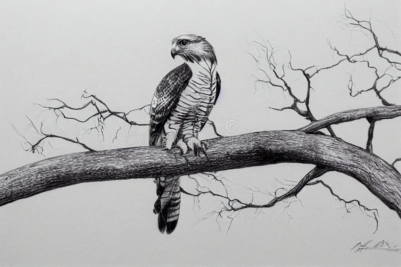 Red-Tailed Hawk Perched on Tree Branch. Generative AI Stock ...