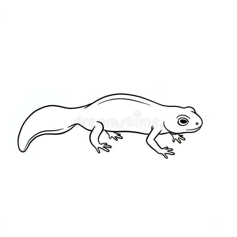 Black and White Line Drawing of a Simple, Stylized Salamander. Features ...