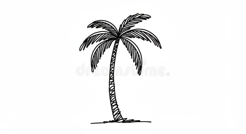 Black and White Line Drawing of a Single Palm Tree Stock Illustration ...