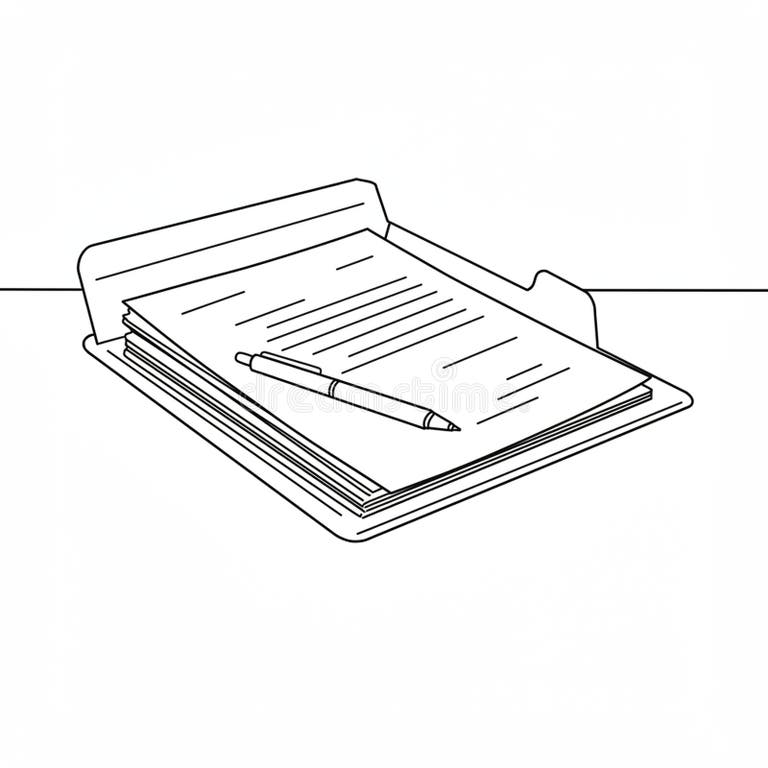 A Black and White Line Drawing of a Stack of Papers in a File Folder. a ...