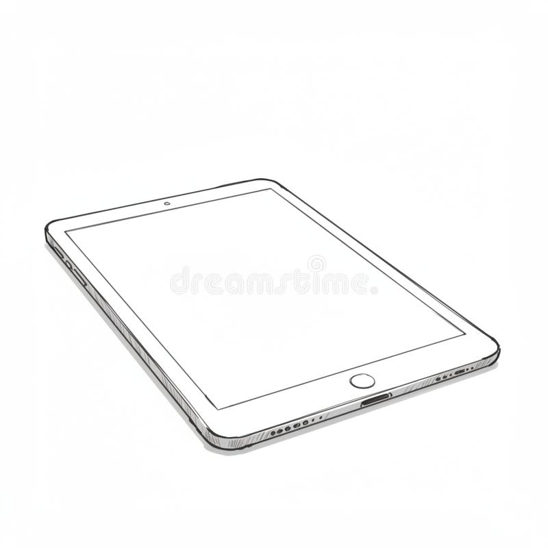 A Black and White Line Drawing of a Tablet Device. it Features a ...