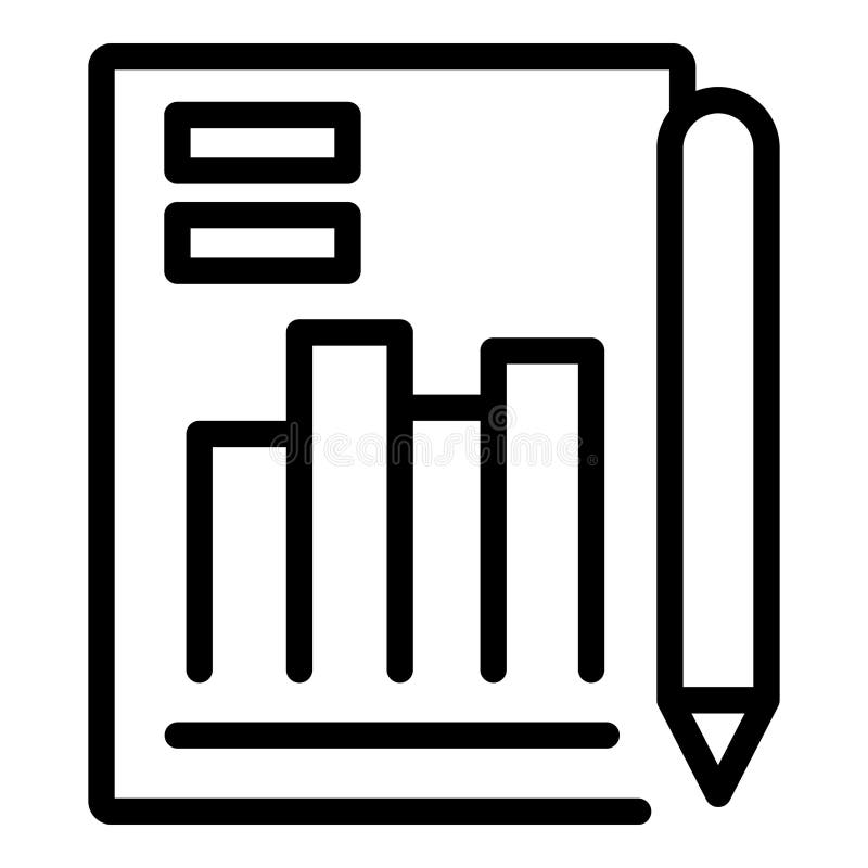 Black and White Line Icon of a Document with Bar Graph and Pen ... Black and White Line Icon of a Document with Bar Graph and Pen ...