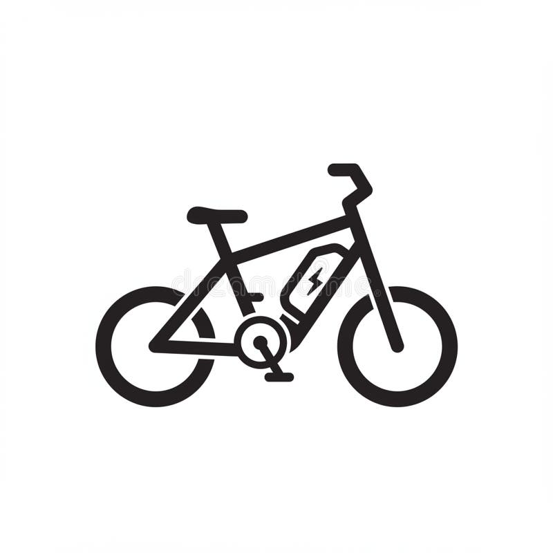 Black and White Line Icon of an Electric Bicycle. Features Include Two ...