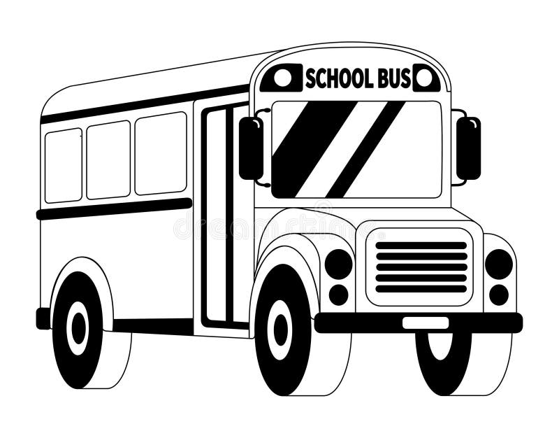 Black and White Line Illustration of School Bus Stock Vector ...
