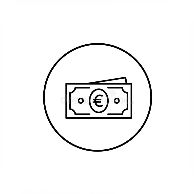Black and White Line Illustration of a Stack of Euro Banknotes Enclosed ...