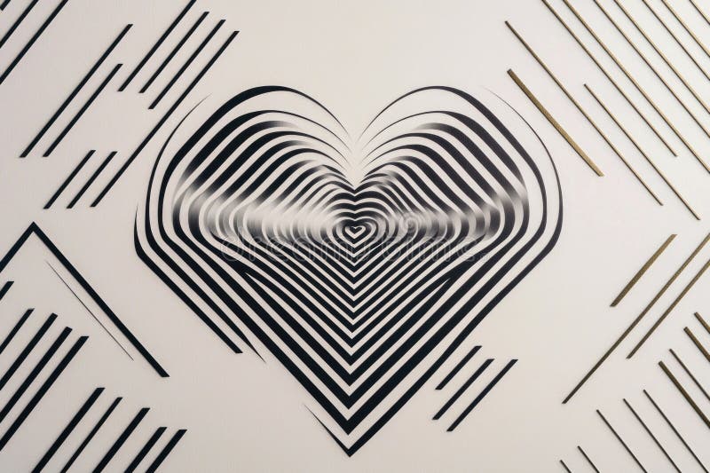 Optical Illusion Creating a 3d Heart Shape with Black and White Lines ...