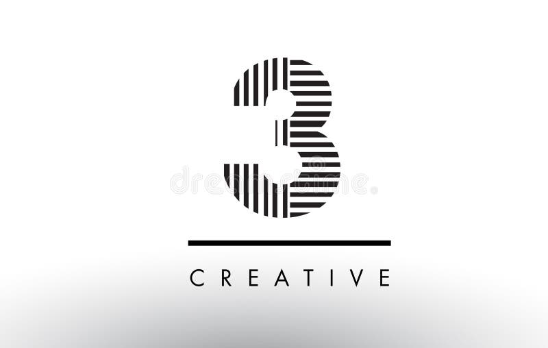 3 Black and White Lines Number Logo Design. Stock Vector - Illustration ...