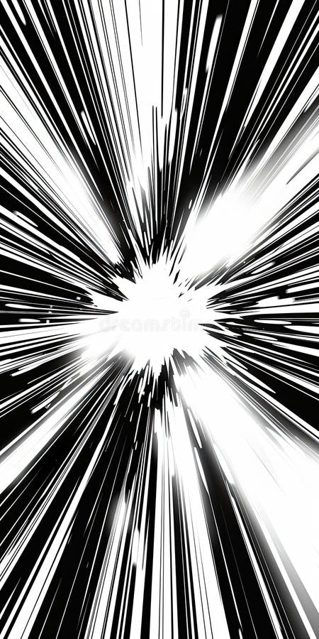 Black and White Lines Radiating Outwards from Central Point, Creating ...
