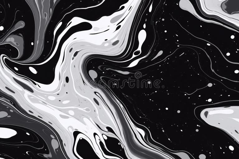 Black and White Liquid with White Particles. Modern Marbling Background ...