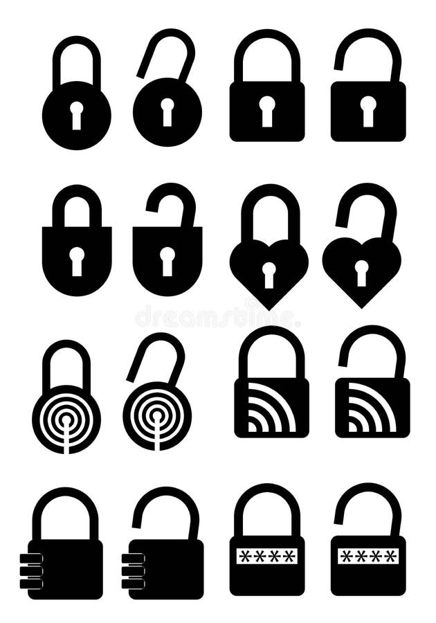 Black and White Lock and Unlock Icon Symbol Vector Bundle Set Stock ...