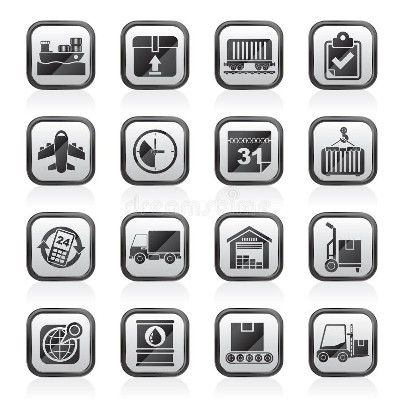 Black an White Logistic and Shipping Icons Stock Vector - Illustration ...