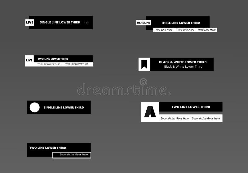 Black & White Lower Third or Text Overlay Templates for Video Stock ...