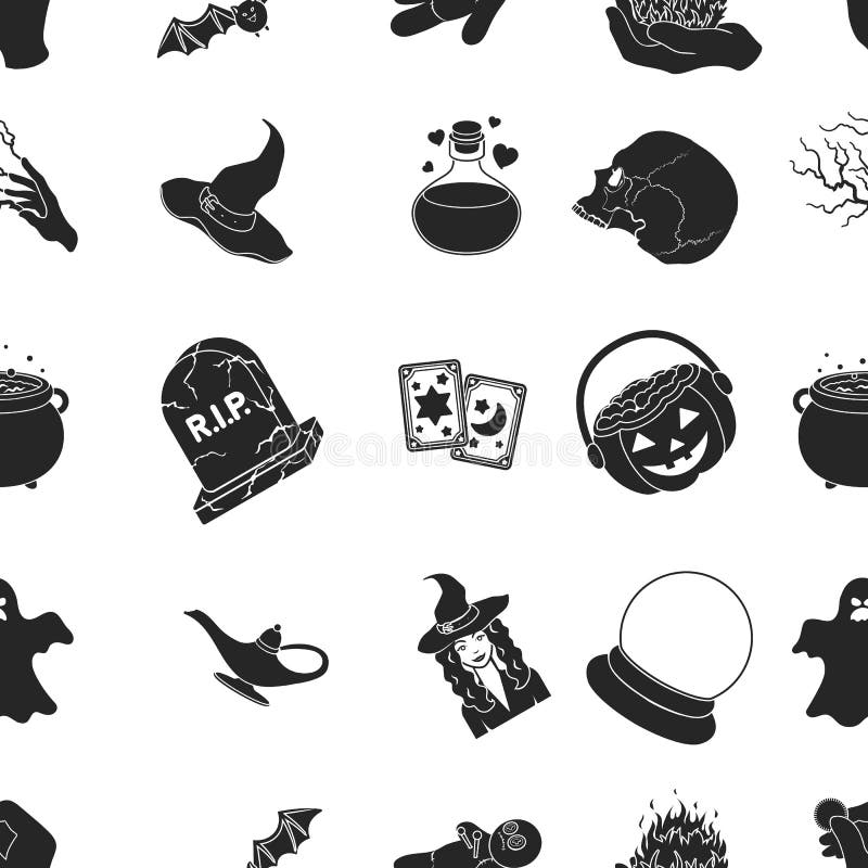 Black and White Magic Pattern Icons in Black Style. Big Collection of ...