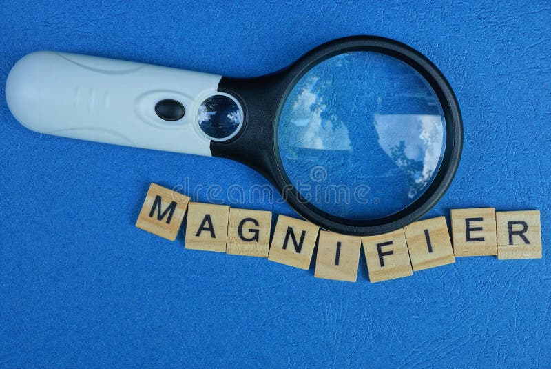 Black White Magnifier from the Word of Wooden Letters Stock Image ...