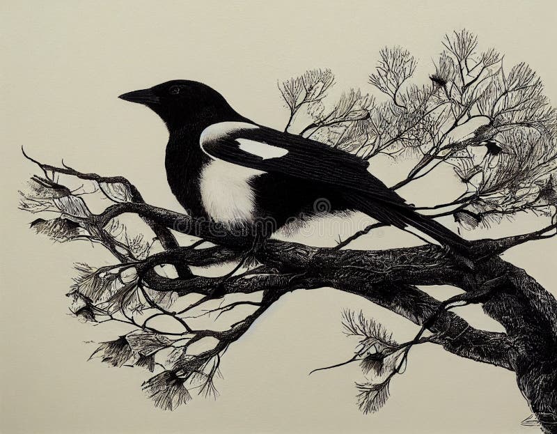Magpie Line Drawing Stock Illustrations – 196 Magpie Line Drawing Stock ...